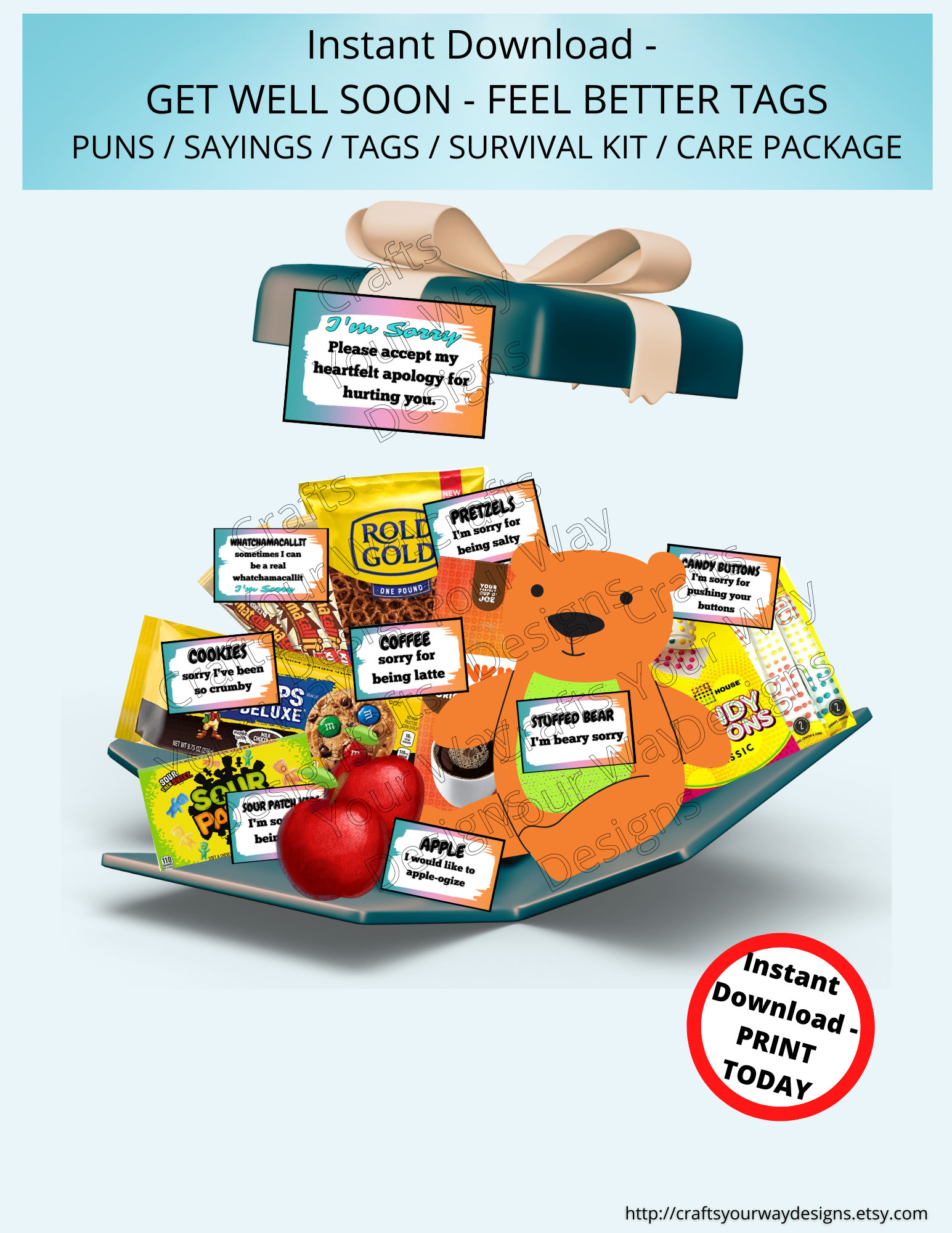 I'M SORRY Survival Kit, I'M SORRY Care Package, Gift Tags, I'M SORRY ...