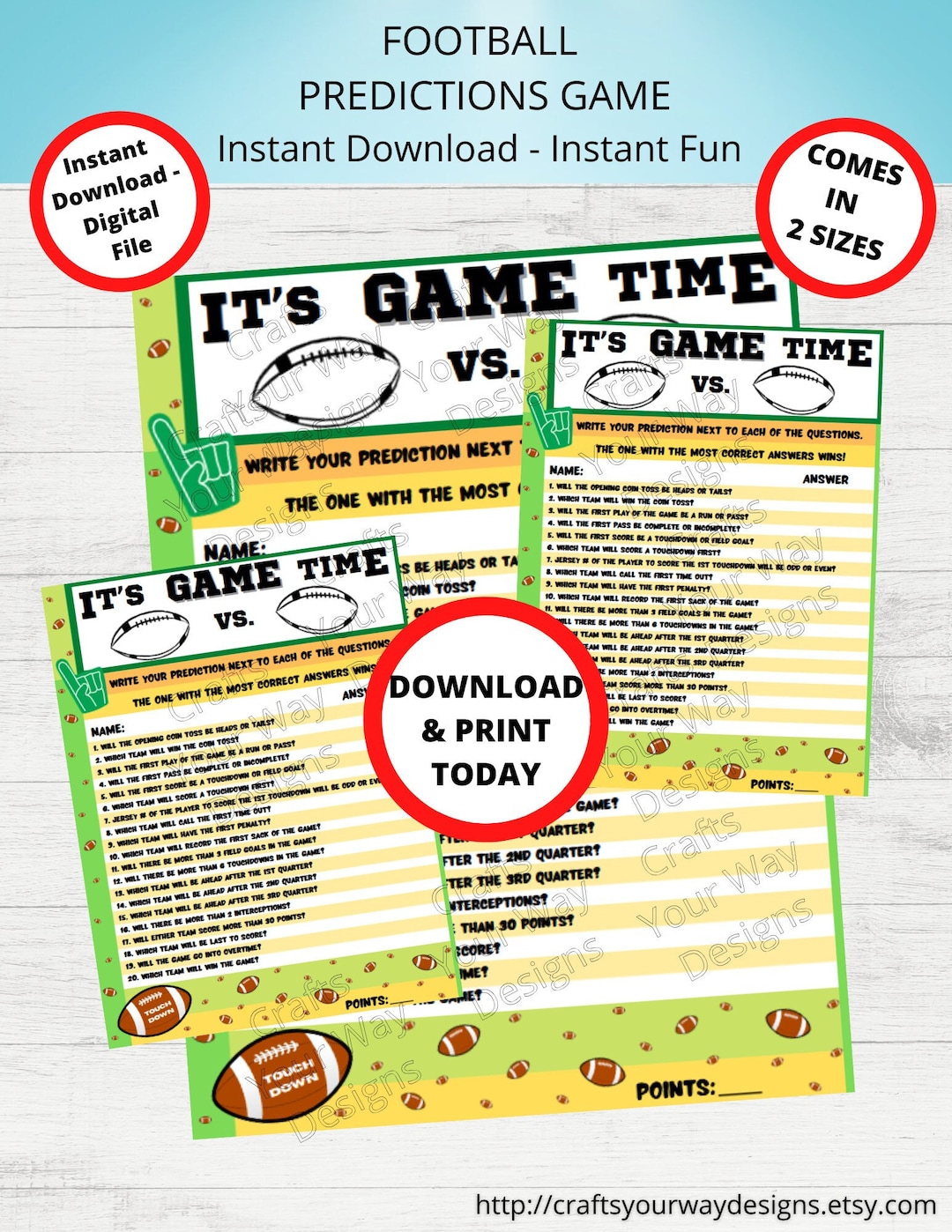 Printable FOOTBALL PREDICTION GAME. Instant Download. Watch Party Prop ...