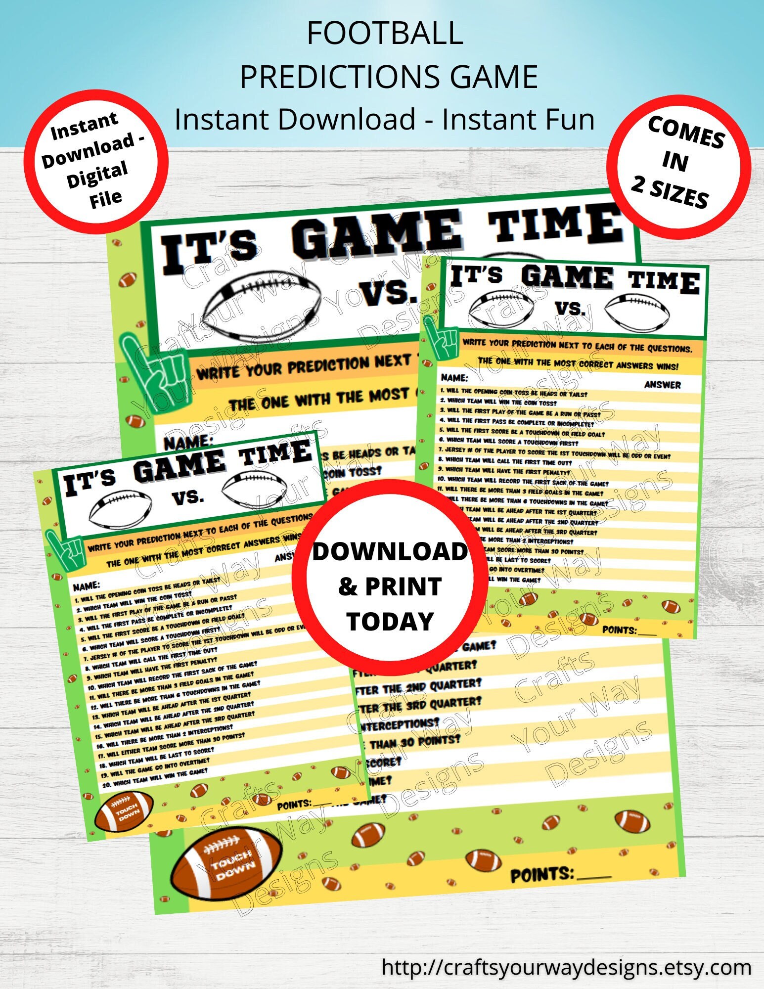 Printable FOOTBALL PREDICTION GAME. Instant Download. Watch Party Prop ...