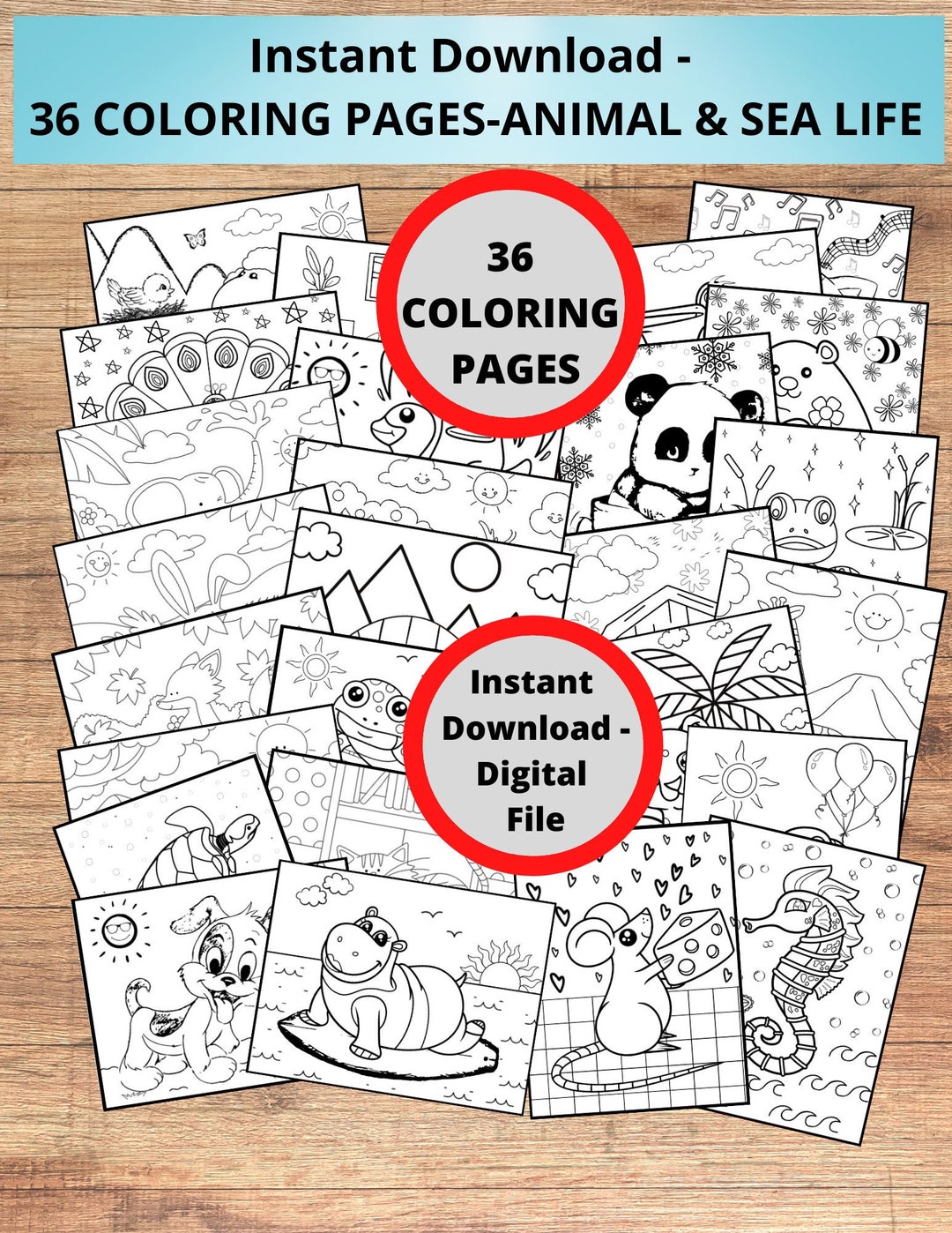 PRINTABLE COLORING PAGES- Bundle of 36 Coloring Sheets-animals and Sea ...