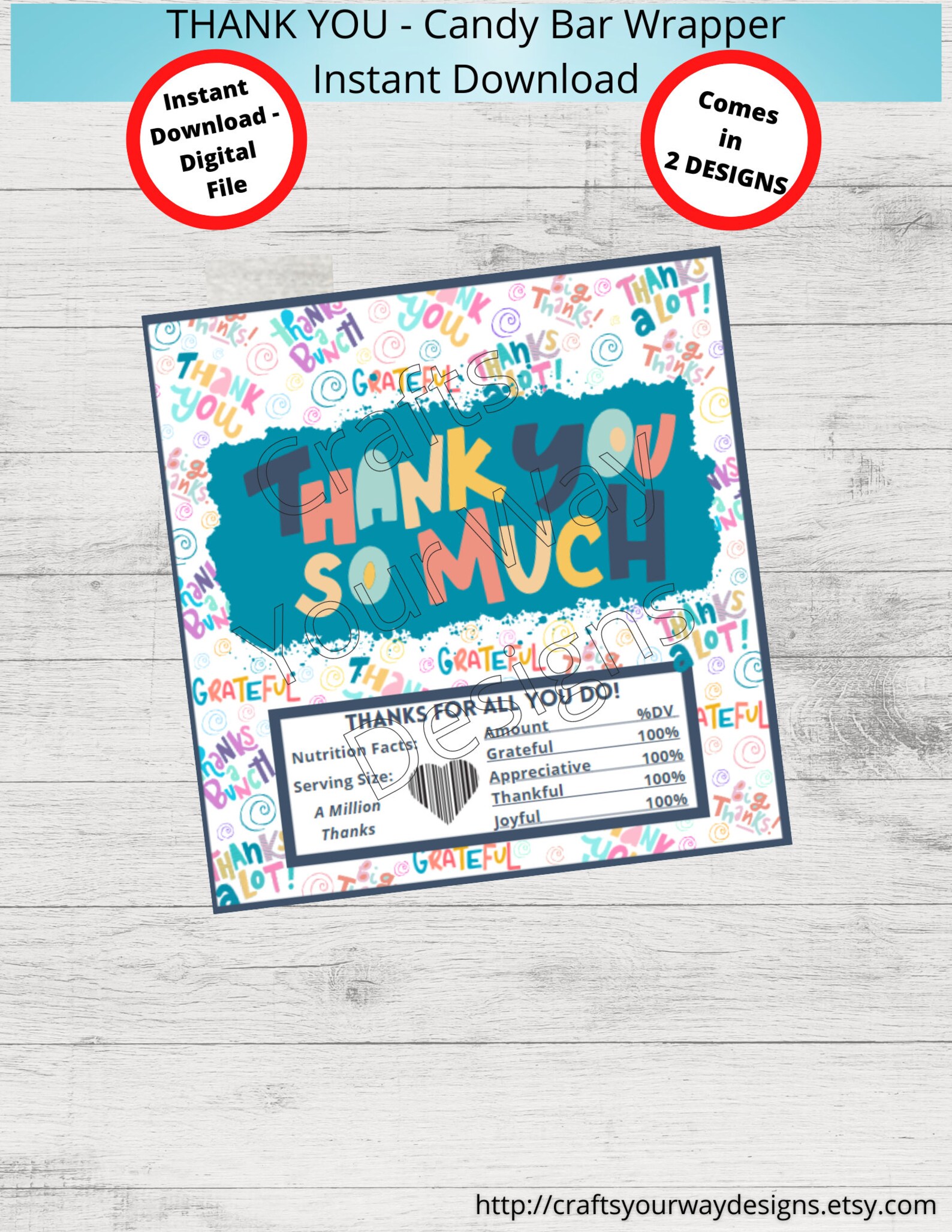 PRINTABLE THANK YOU Candy Bar Wrappers-gift Ideas-party Favors-treats ...