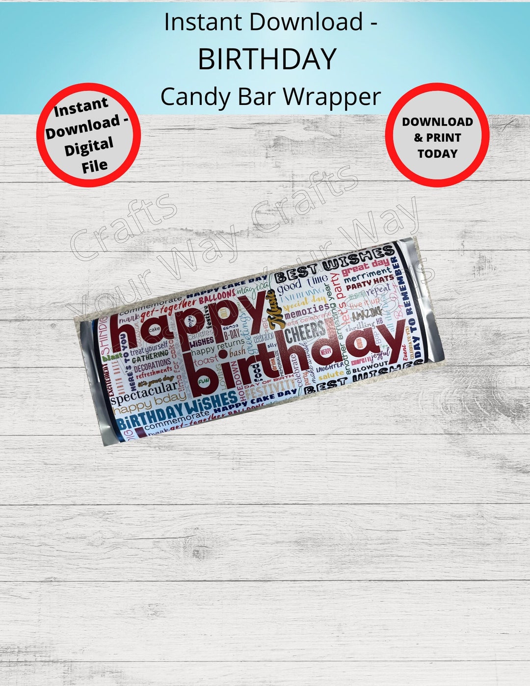 Printable BIRTHDAY Candy Bar Wrappers-gift Ideas-party Favors-chocolate ...