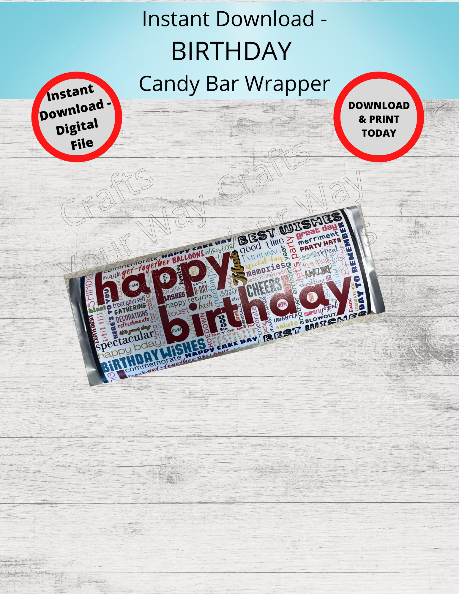 Printable BIRTHDAY Candy Bar Wrappers-gift Ideas-party Favors-chocolate ...