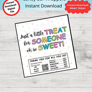 Printable THANK YOU Candy Bar Wrappers-gift Ideas-chocolate Bar Wrapper ...
