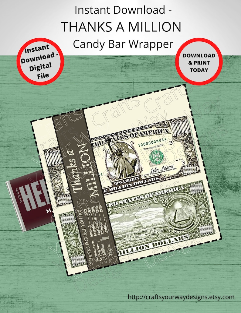 Printable THANKS A MILLION Candy Bar Wrappers-gift Ideas-party Favors ...