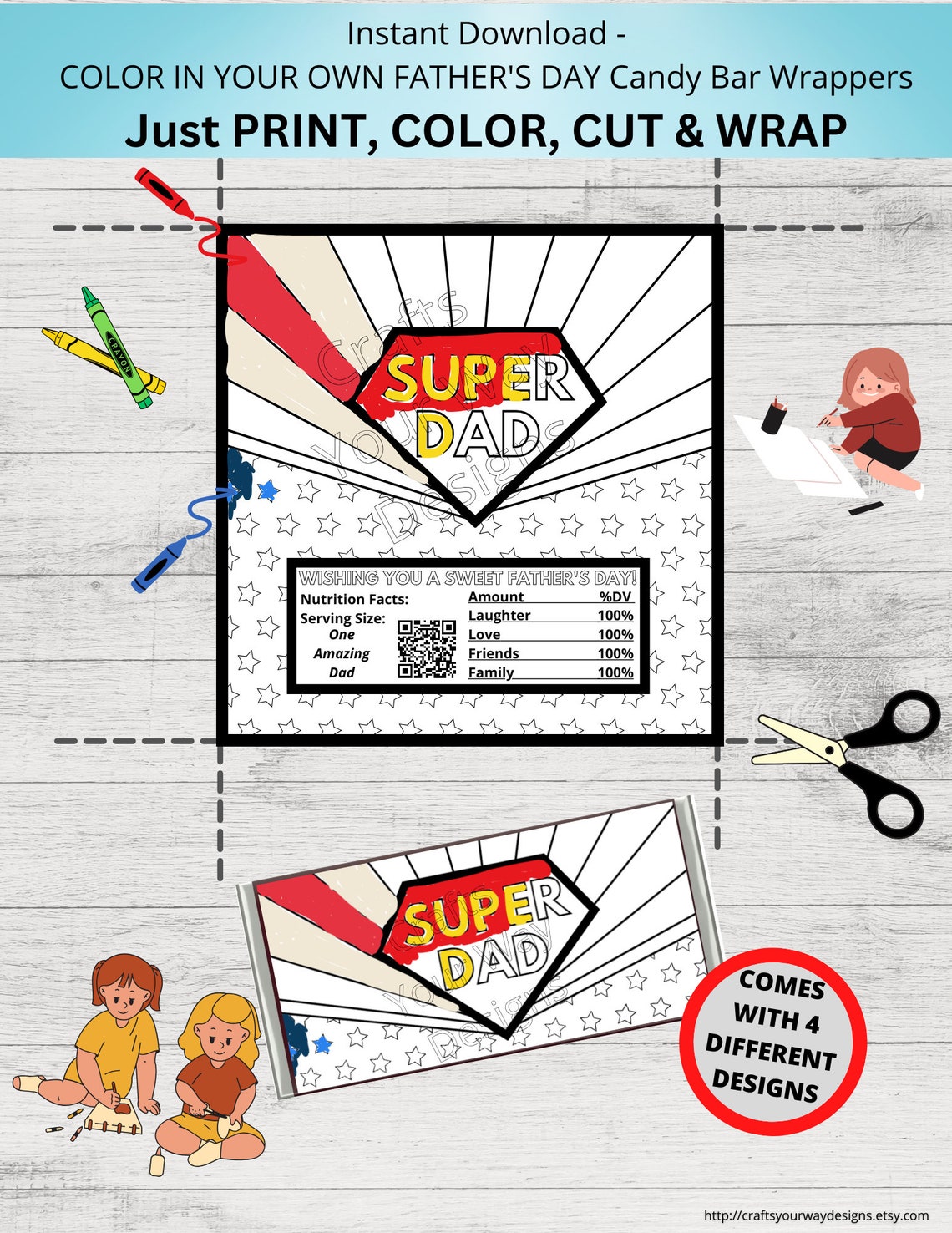 Printable COLORING FATHER'S DAY Candy Bar Wrappers-gift Ideas-party ...