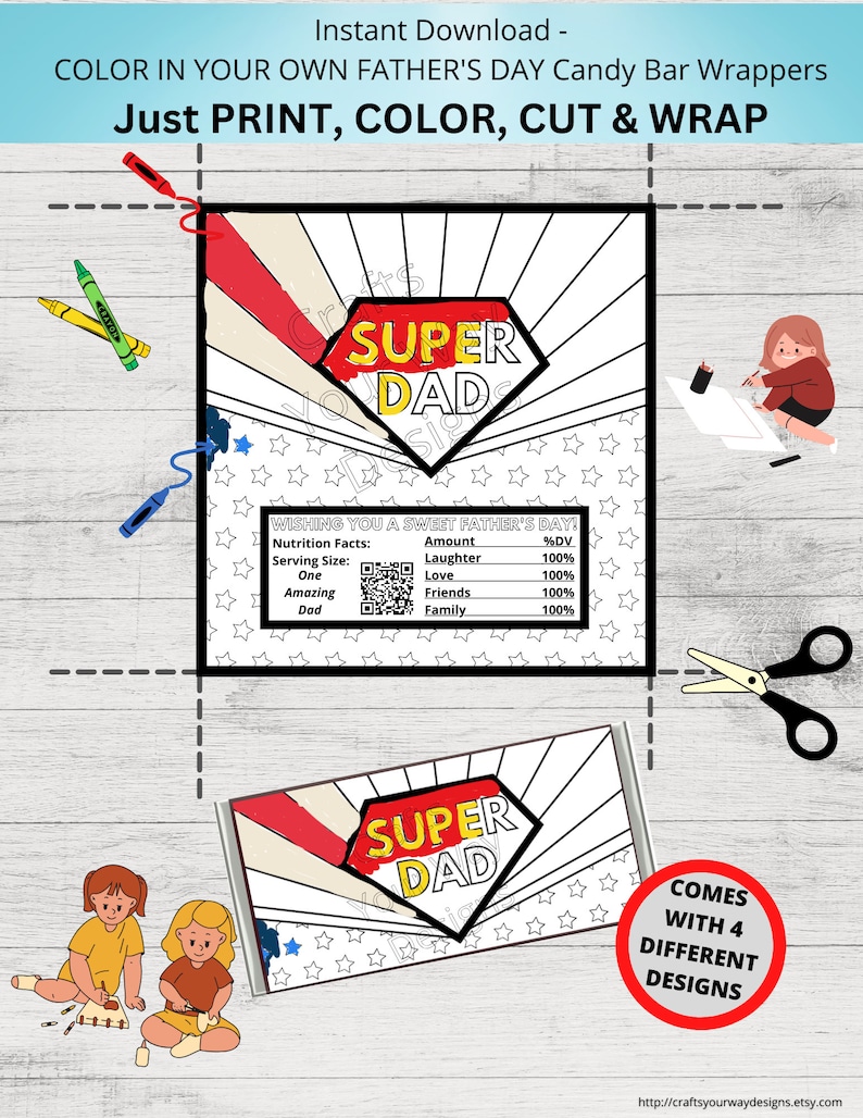Printable COLORING FATHER'S DAY Candy Bar Wrappers-gift Ideas-party ...
