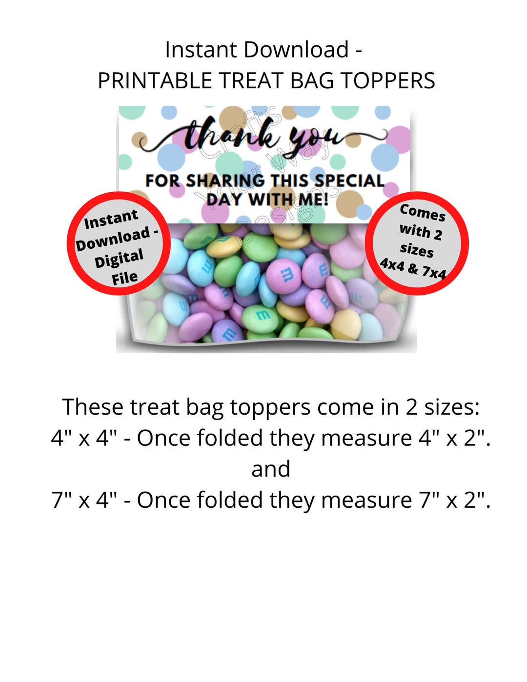 PRINTABLE THANK YOU Treat Bag Toppers -instant Download-goodie Bag ...