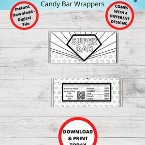 Printable COLORING FATHER'S DAY Candy Bar Wrappers-gift Ideas-party ...