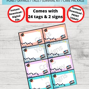 GRADUATION Survival Kit, GRADUATION Care Package, Gift Tags, Graduation ...