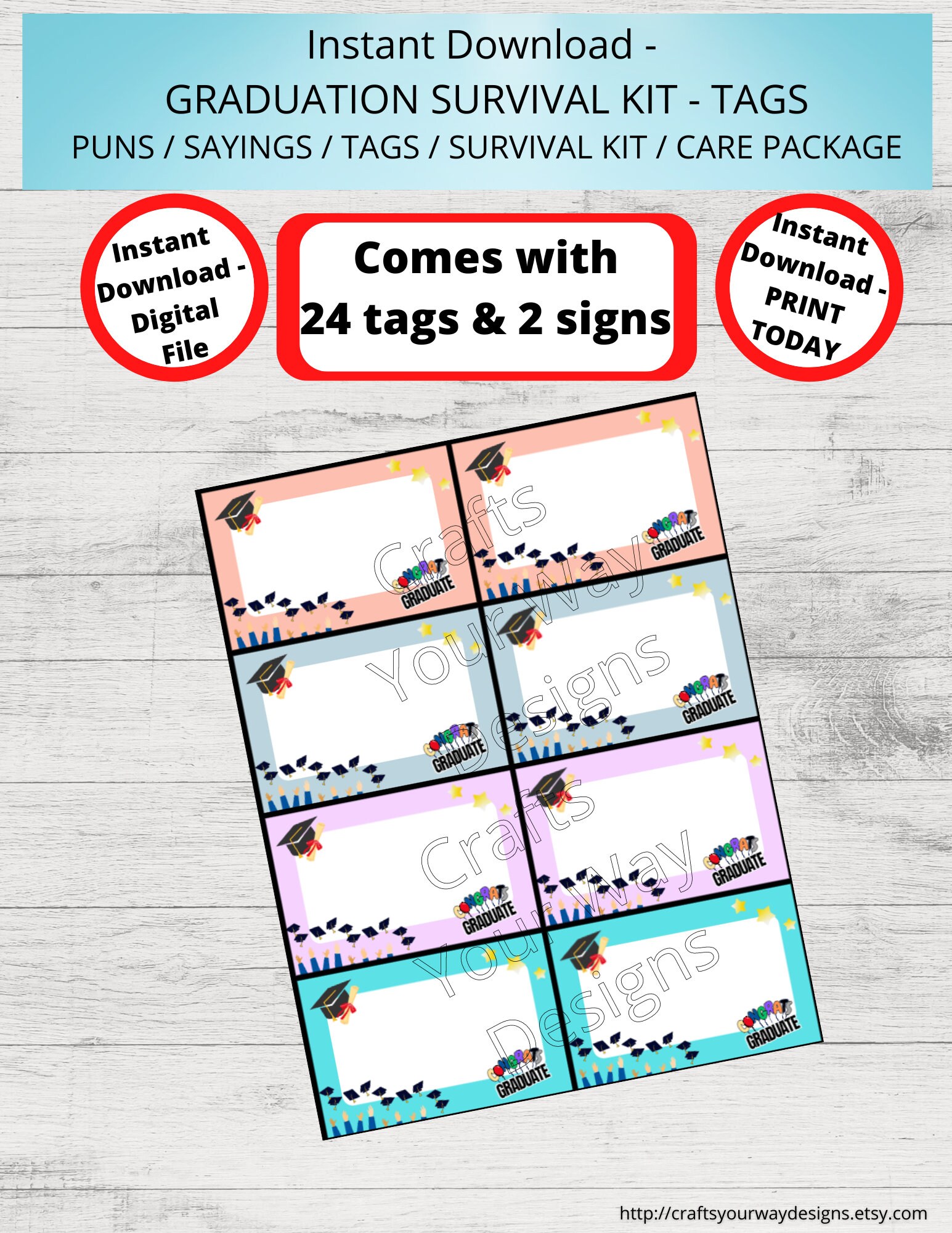 GRADUATION Survival Kit, GRADUATION Care Package, Gift Tags, Graduation ...