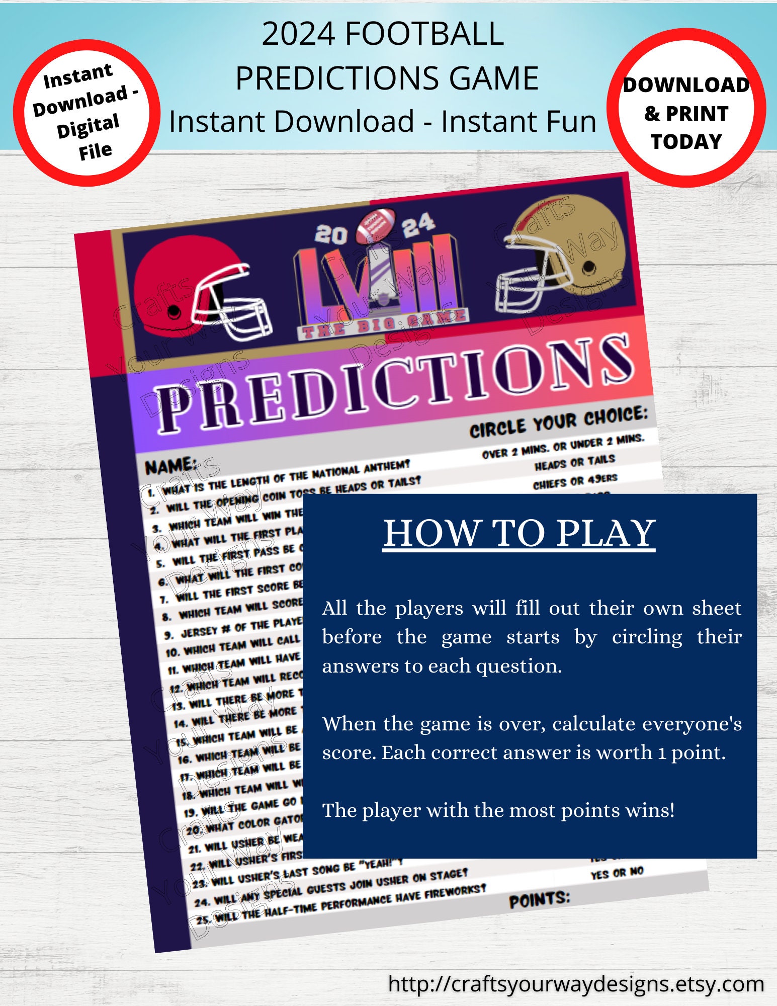 Printable FOOTBALL Party Game. Football Predictions Game-the Big Game ...