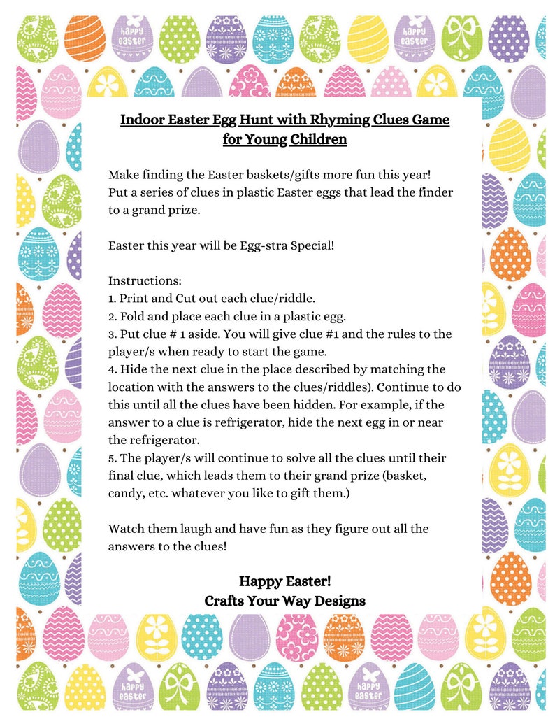 Easter Egg Clues Riddles Scavenger Hunt for Young Children - Fun Way to ...