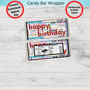 Printable BIRTHDAY Candy Bar Wrappers-gift Ideas-party Favors-chocolate ...