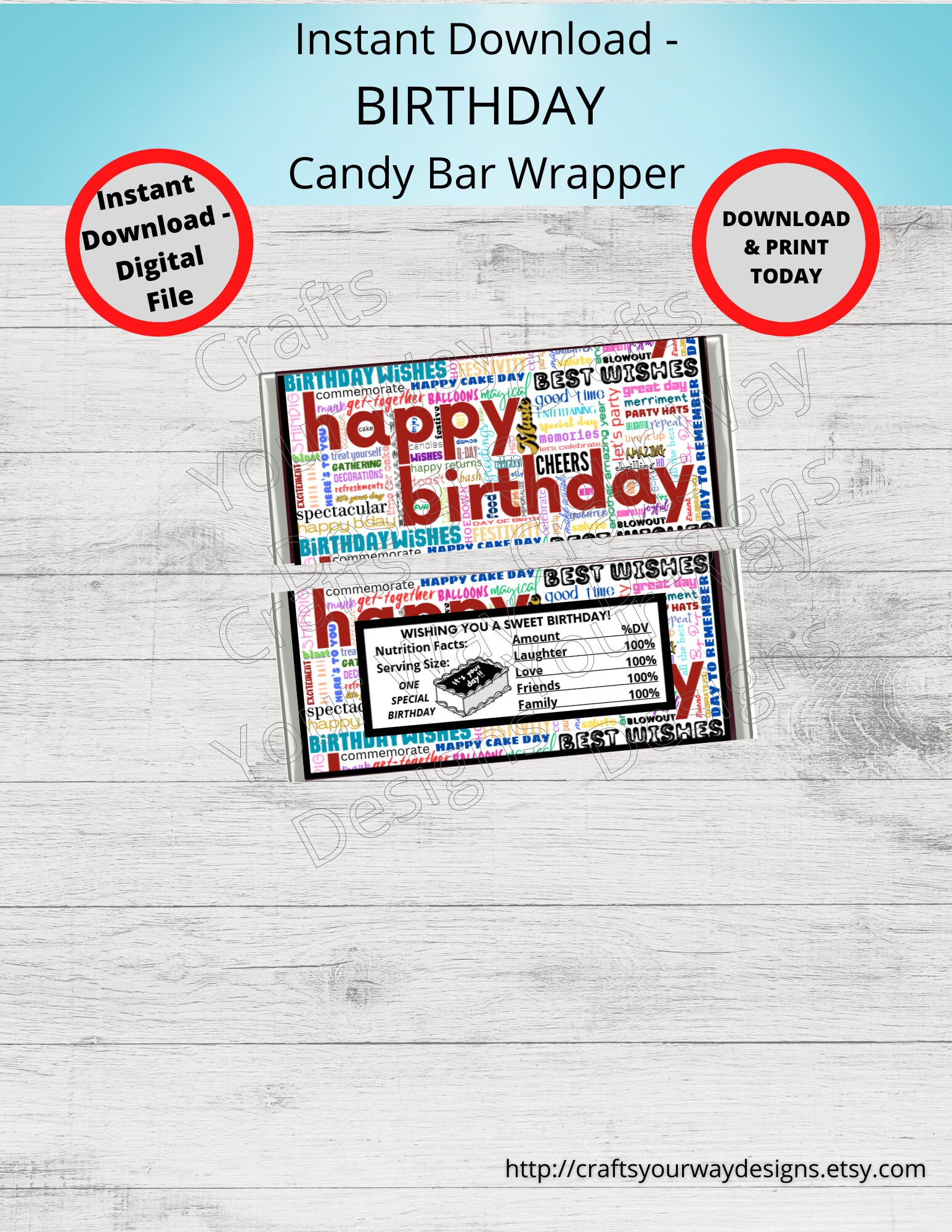 Printable BIRTHDAY Candy Bar Wrappers-gift Ideas-party Favors-chocolate ...