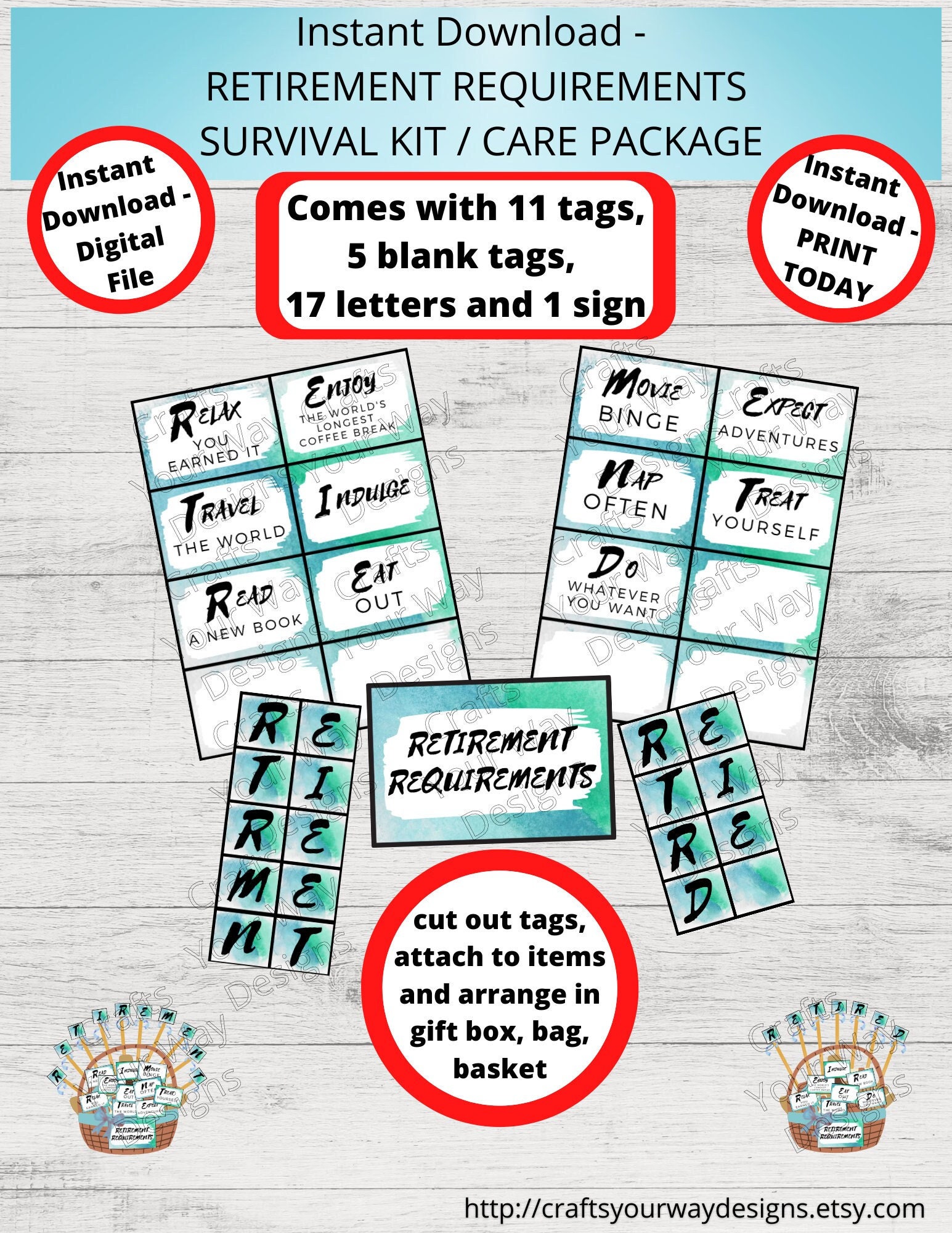 RETIREMENT Survival Kit, RETIREMENT Care Package, Gift Tags, Retirement ...