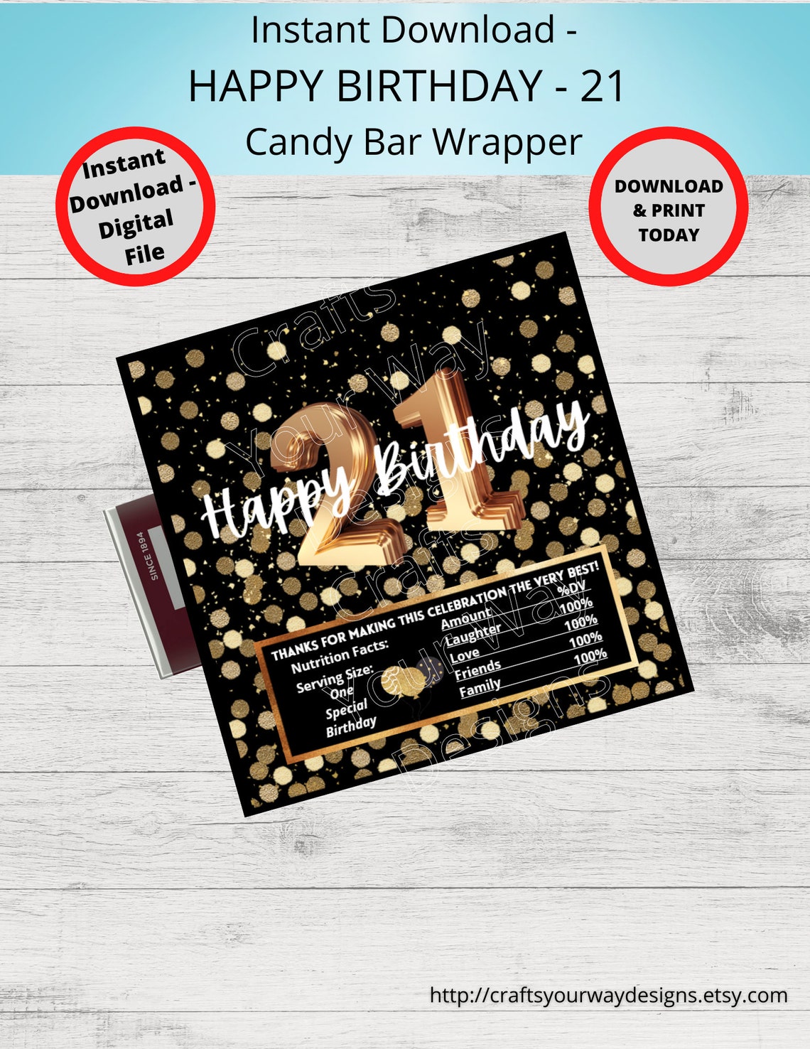 Printable 21st BIRTHDAY Candy Bar Wrappers-gift Ideas-party Favors ...