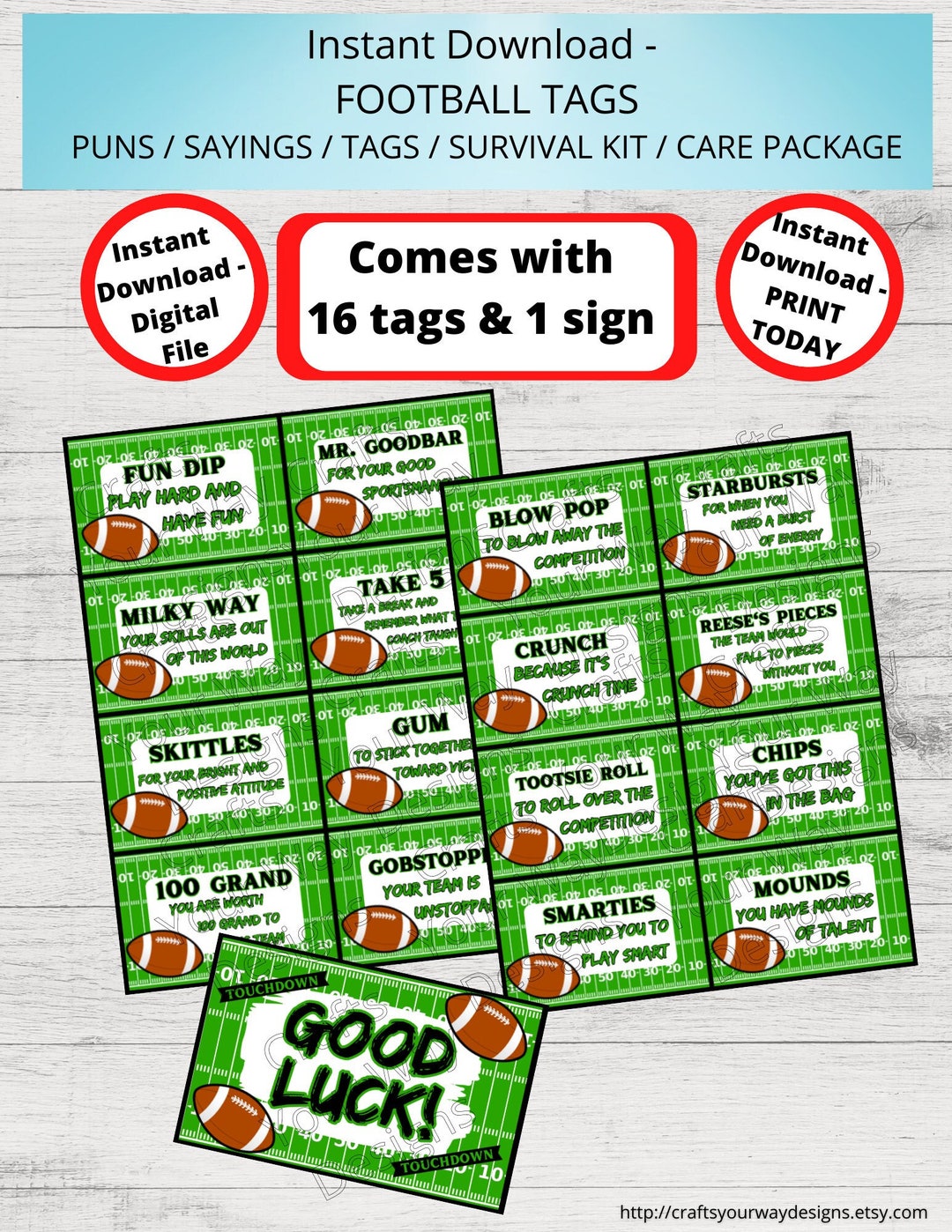 FOOTBALL Survival Kit, FOOTBALL Care Package, Gift Tags, FOOTBALL Gift ...