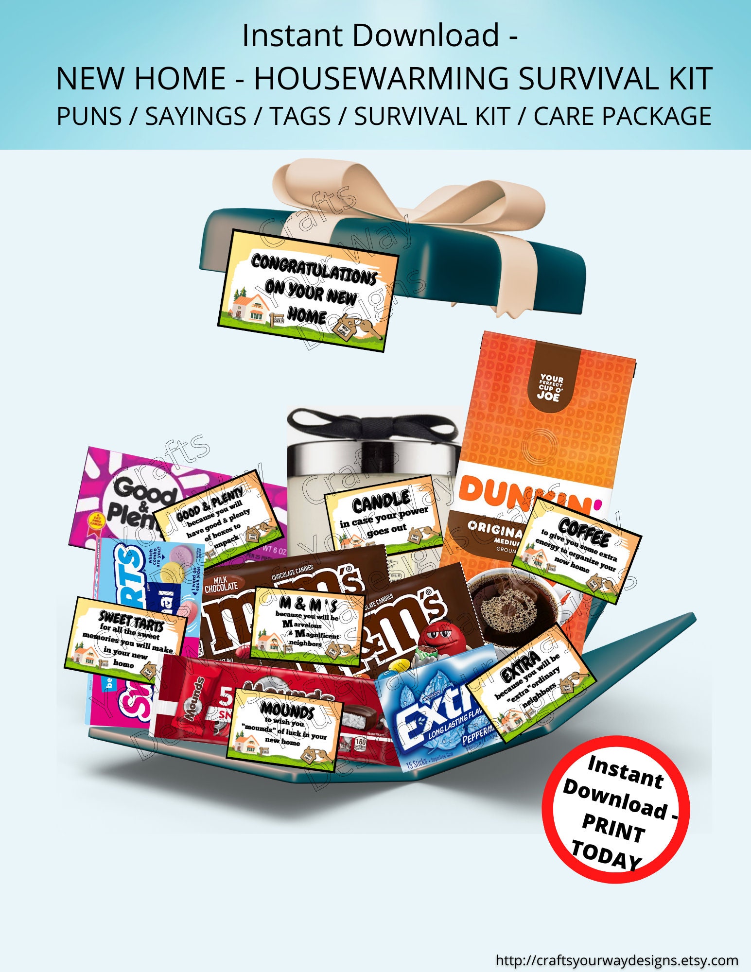 NEW HOME Survival Kit, New HOME Care Package, Gift Tags, Housewarming ...