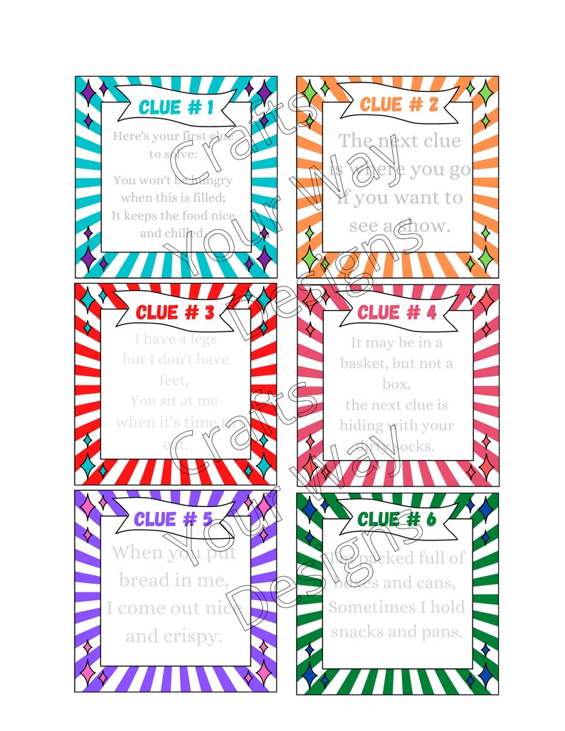 Printable Indoor Clues Riddles Scavenger Hunt/treasure Hunt for Young ...