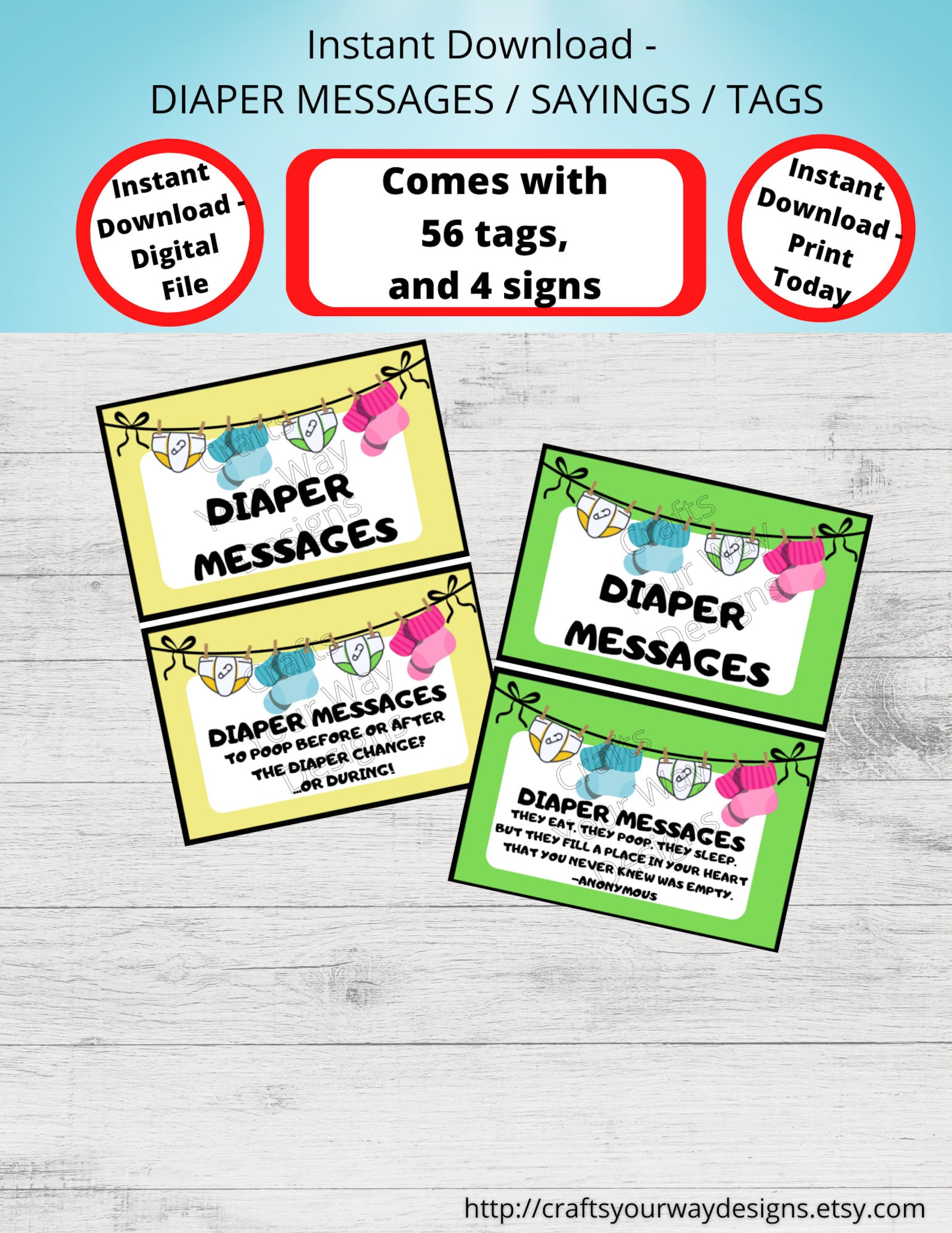 DIAPER MESSAGES Tags and Signs Baby Shower Gift Printable - Etsy