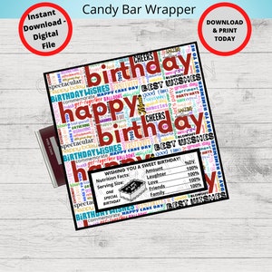 Printable BIRTHDAY Candy Bar Wrappers-gift Ideas-party Favors-chocolate ...