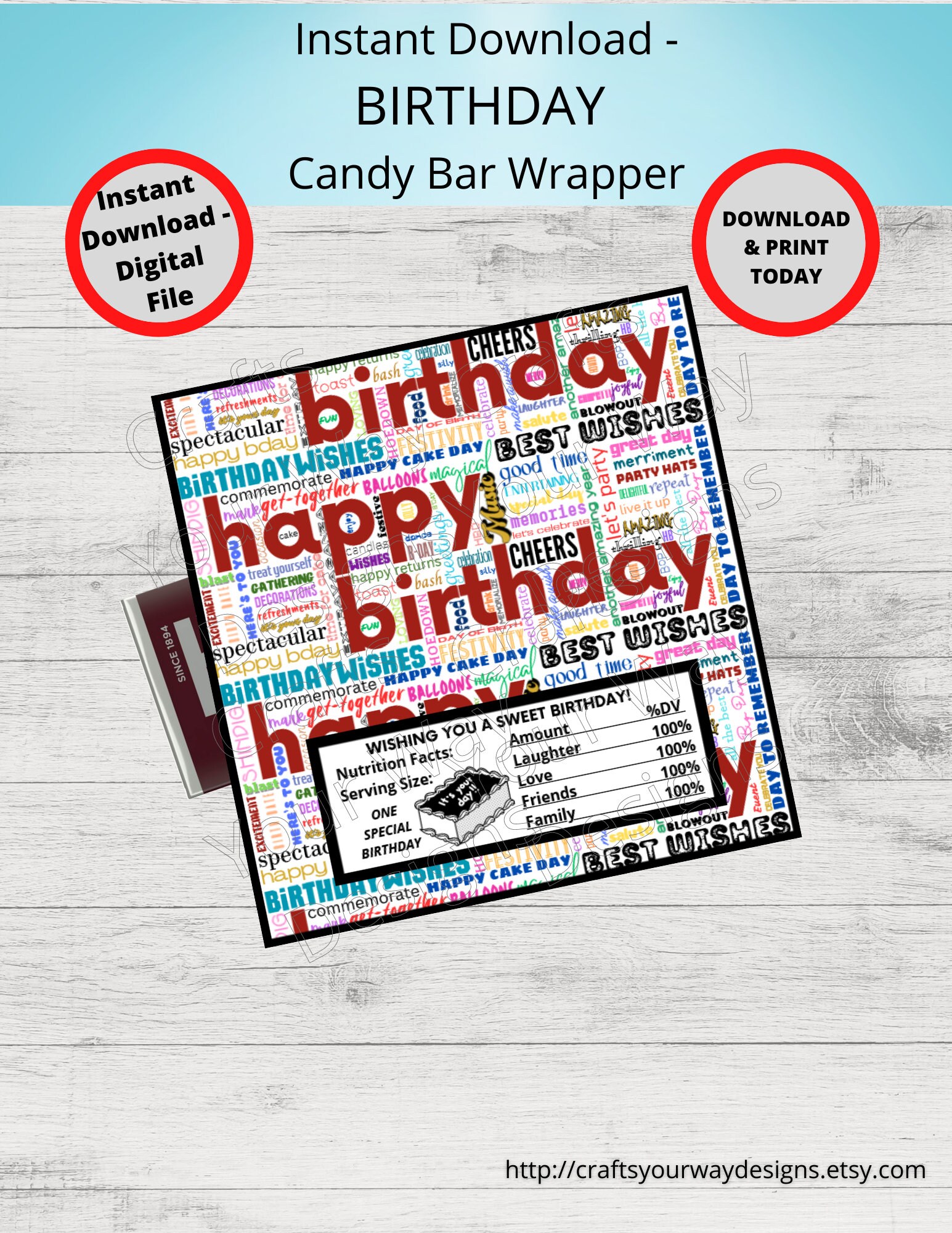 Printable BIRTHDAY Candy Bar Wrappers-gift Ideas-party Favors-chocolate ...