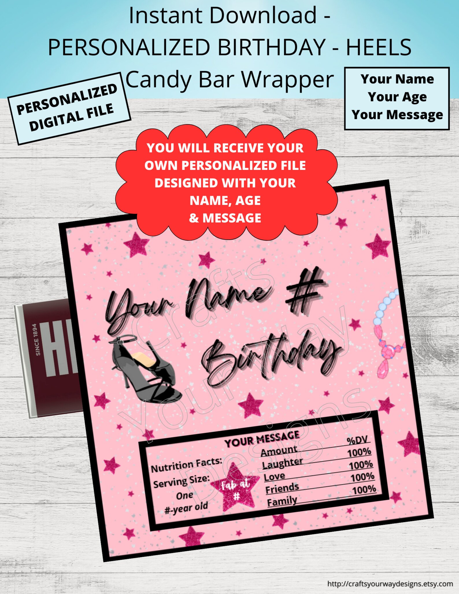 PERSONALIZED BIRTHDAY Candy Bar Wrapper-printable Personalized File ...