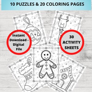 30 Printable CHRISTMAS ACTIVITY and COLORING Pages-10 Activity Sheets ...