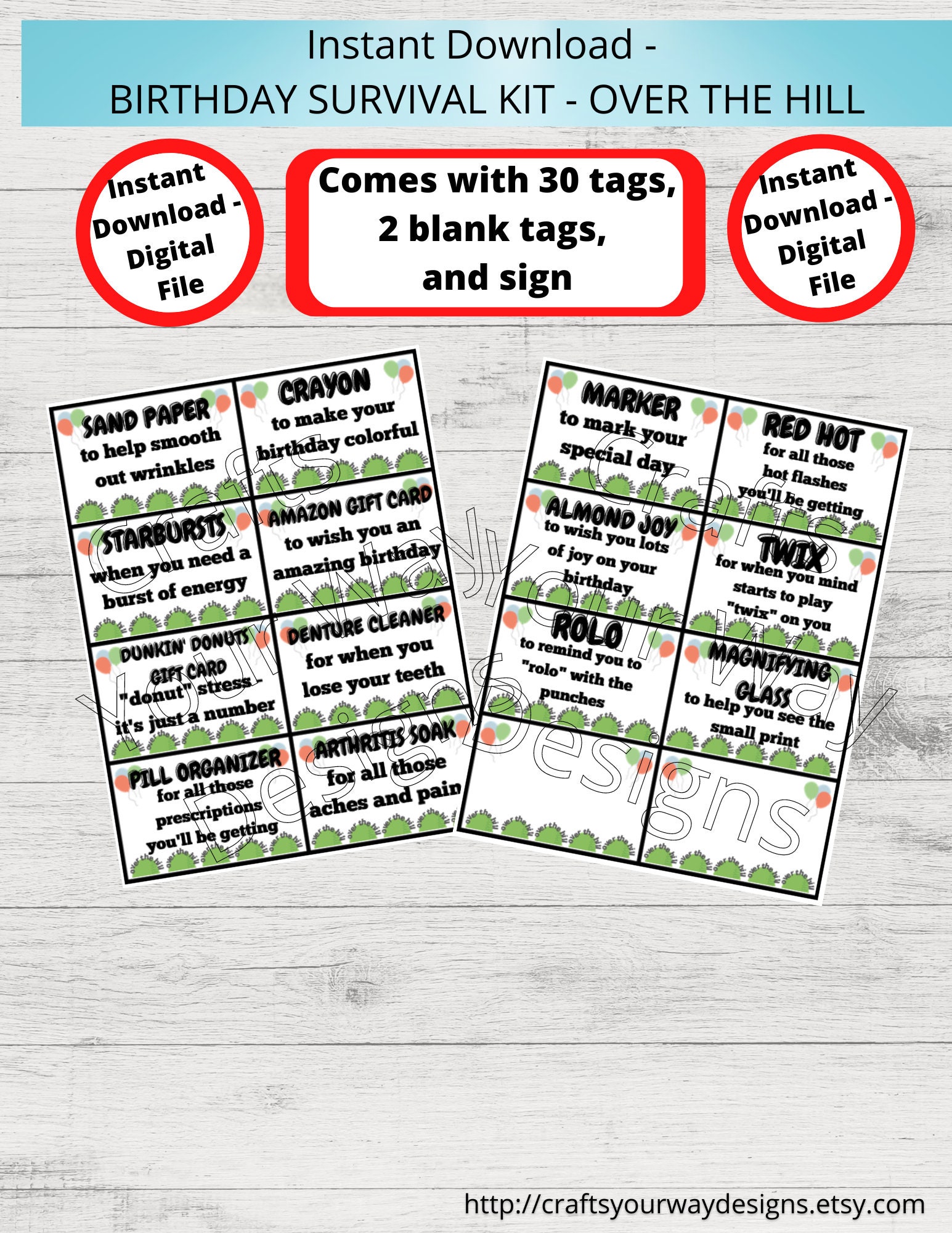 OVER the HILL BIRTHDAY Survival Kit, Over the Hill Birthday Care ...