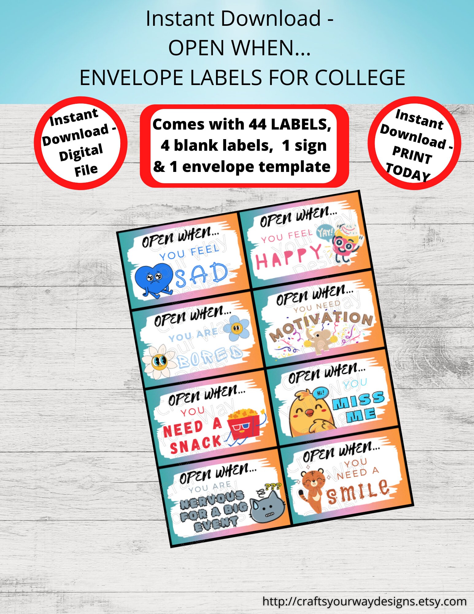 OPEN WHEN LABELS for College Students. Open When Envelopes. Open When ...