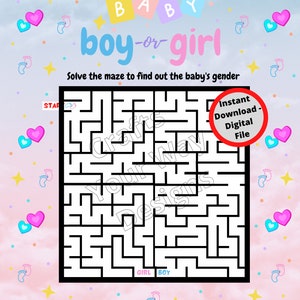 Printable GENDER REVEAL MAZE Game-gender Reveal Party Game, Party Ideas, Boy or Girl Maze Game ...