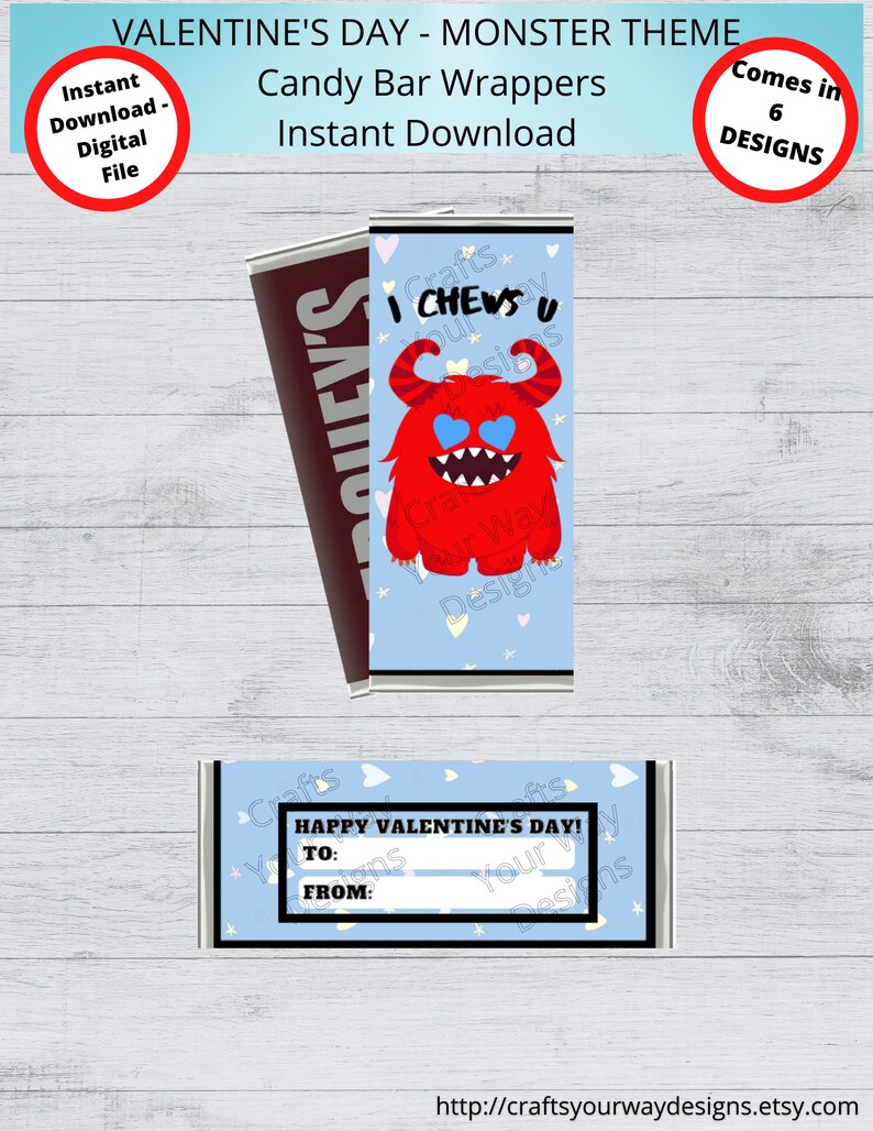 Printable VALENTINE'S DAY Candy Bar Wrappers MONSTER Theme. Gift Ideas ...