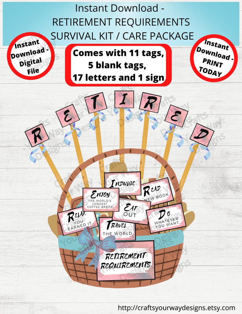 RETIREMENT Survival Kit, RETIREMENT Care Package, Gift Tags, Retirement ...