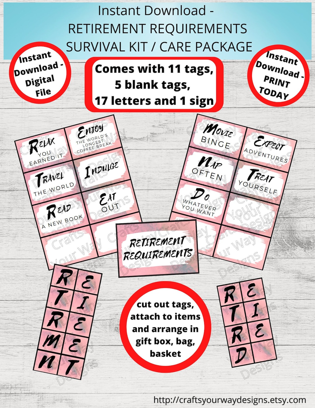 RETIREMENT Survival Kit, RETIREMENT Care Package, Gift Tags, Retirement ...