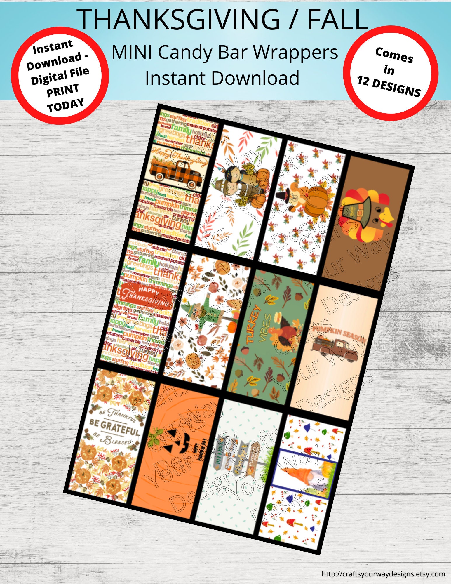 PRINTABLE THANKSGIVING MINI Candy Bar Wrappers-12 Designs-thanksgiving ...