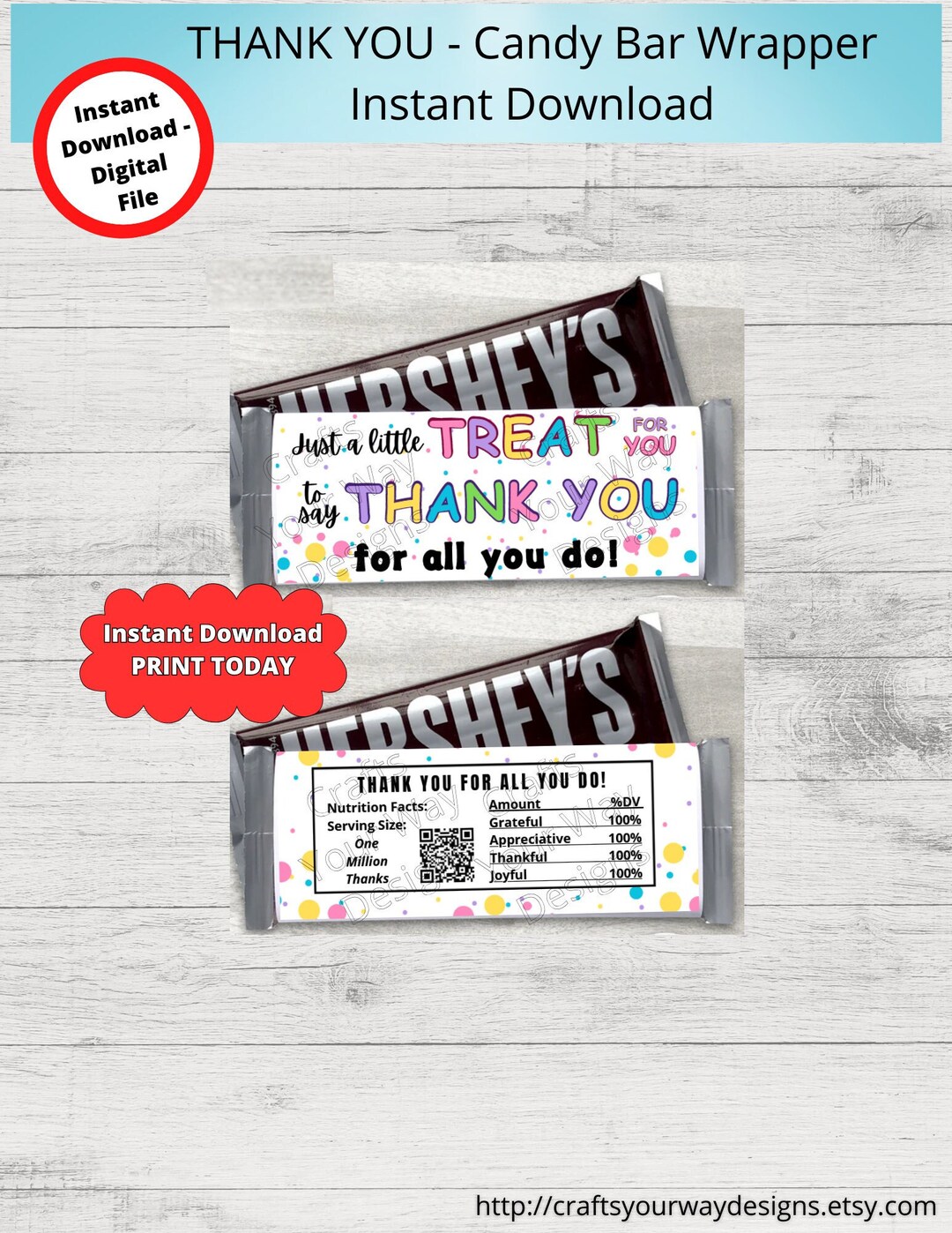 PRINTABLE THANK YOU Candy Bar Wrappers-gift Ideas-party Favors-treats ...