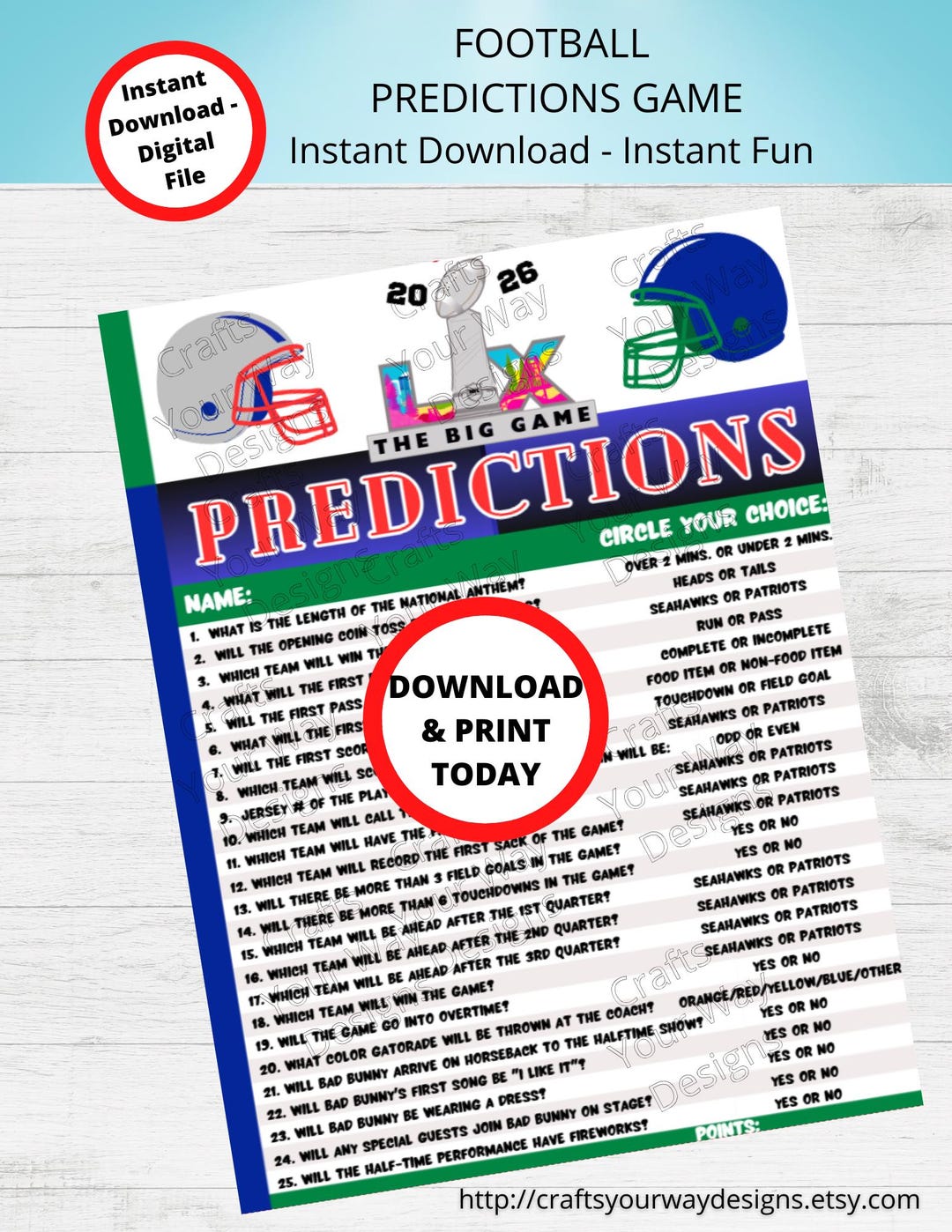 Printable FOOTBALL Party Game. Football Predictions Game-the Big Game ...