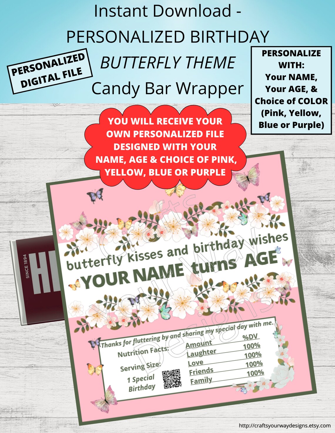 PERSONALIZED BIRTHDAY Candy Bar Wrapper-printable Personalized File ...