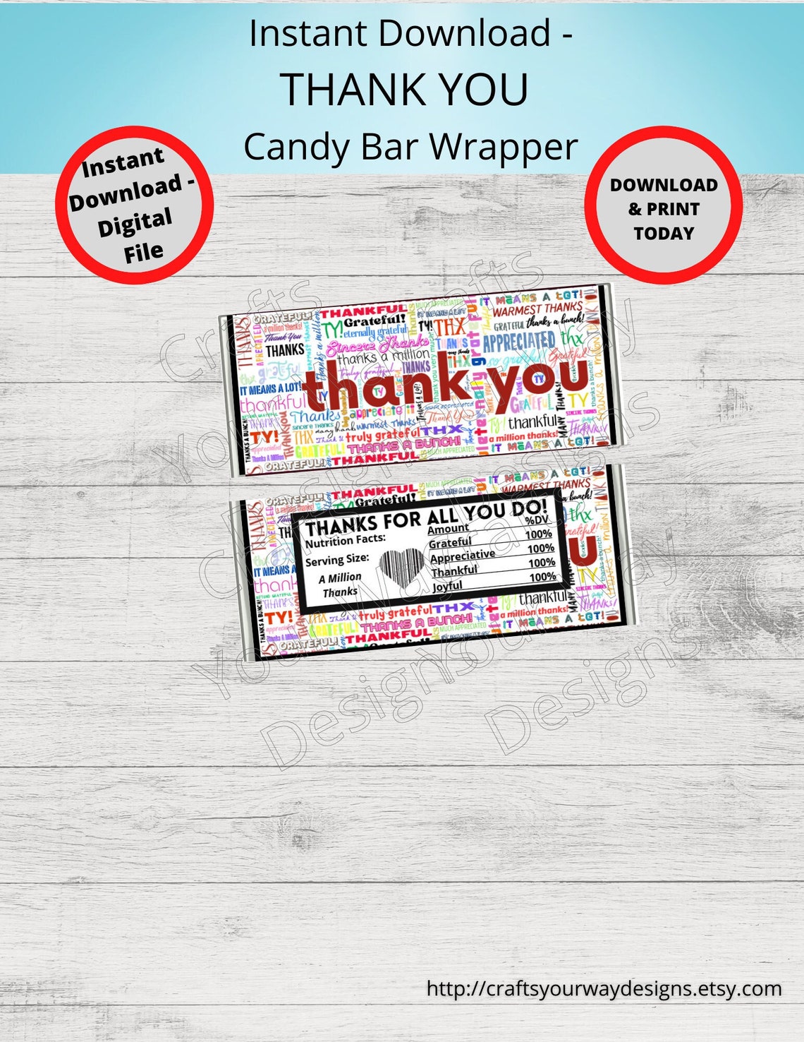 Printable THANK YOU Candy Bar Wrappers-gift Ideas-party Favors ...
