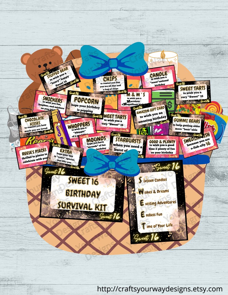SWEET 16 -16th BIRTHDAY Survival Kit, 16th Birthday Care Package, Gift ...