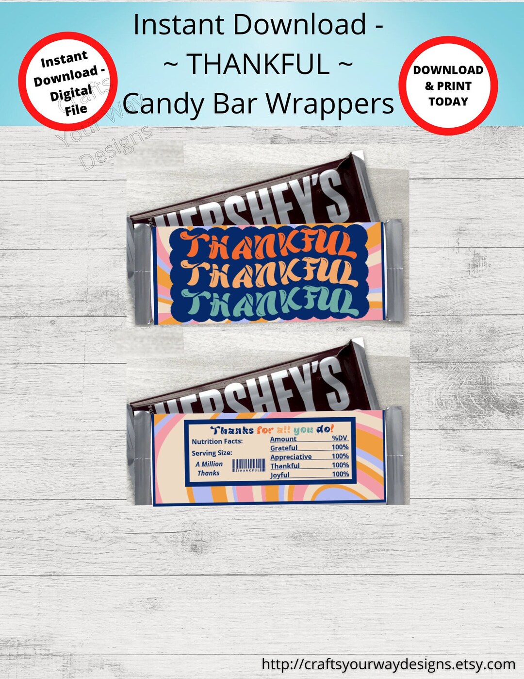 PRINTABLE THANKFUL Candy Bar Wrappers-thank Youl-gift Ideas-party ...