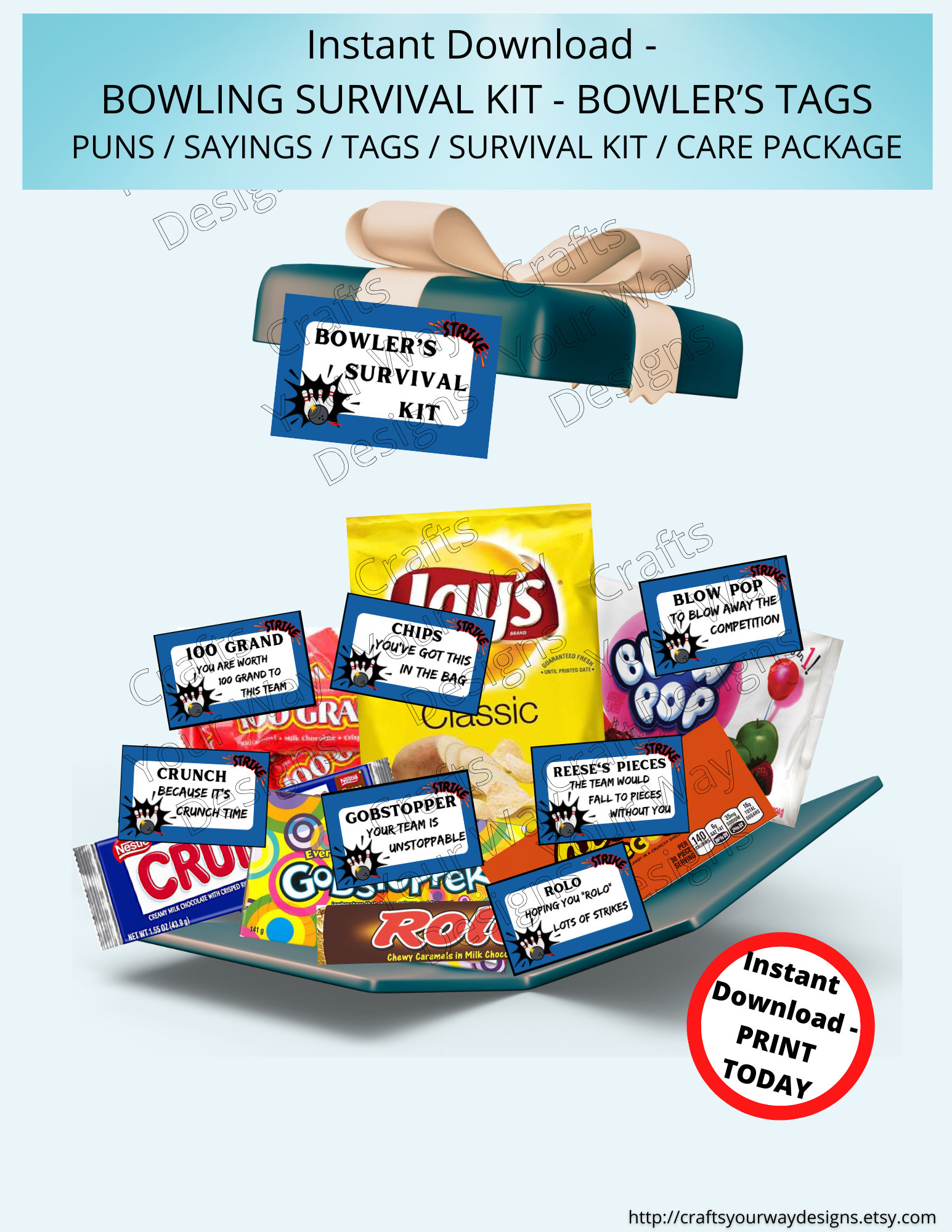 BOWLING Survival Kit, BOWLING Care Package, Gift Tags, BOWLING Gift ...