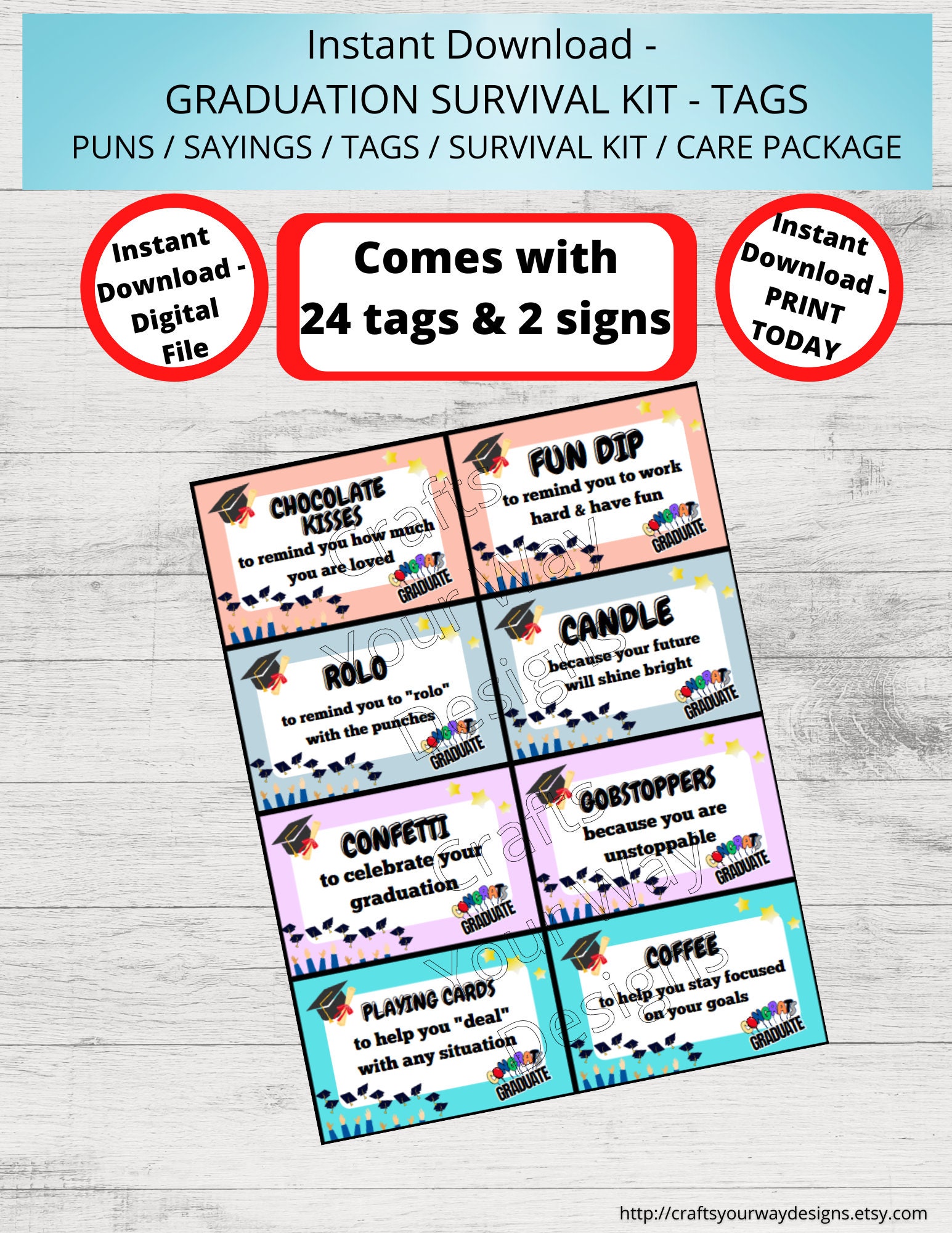 GRADUATION Survival Kit, GRADUATION Care Package, Gift Tags, Graduation ...