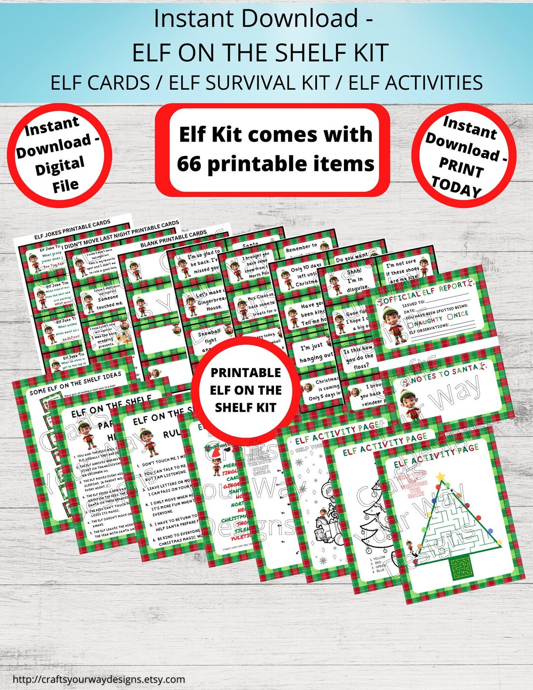 Printable ELF SURVIVAL KIT, Instant Download, Elf Note Cards, Elf Ideas ...