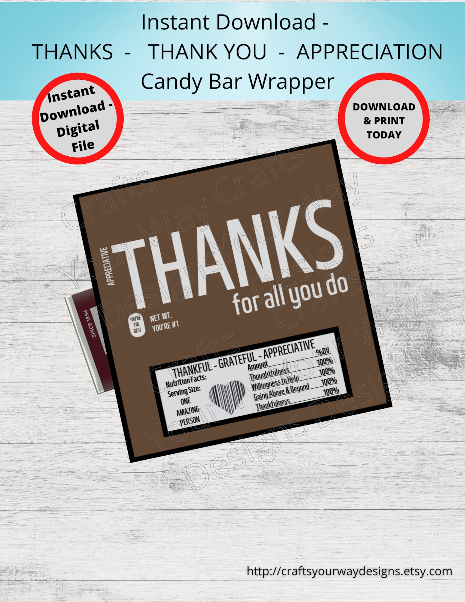Printable THANKS Candy Bar Wrappers-gift Ideas-party Favors-chocolate ...