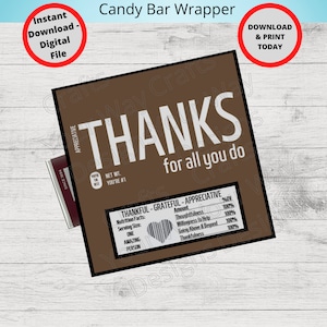 Printable THANKS Candy Bar Wrappers-gift Ideas-party Favors-chocolate ...
