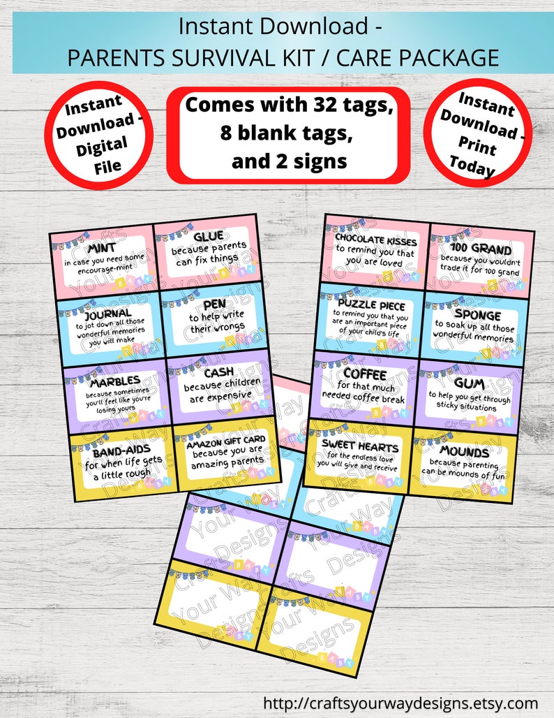 PARENTS Survival Kit, PARENTS Care Package, Gift Tags, Birthday Gift ...