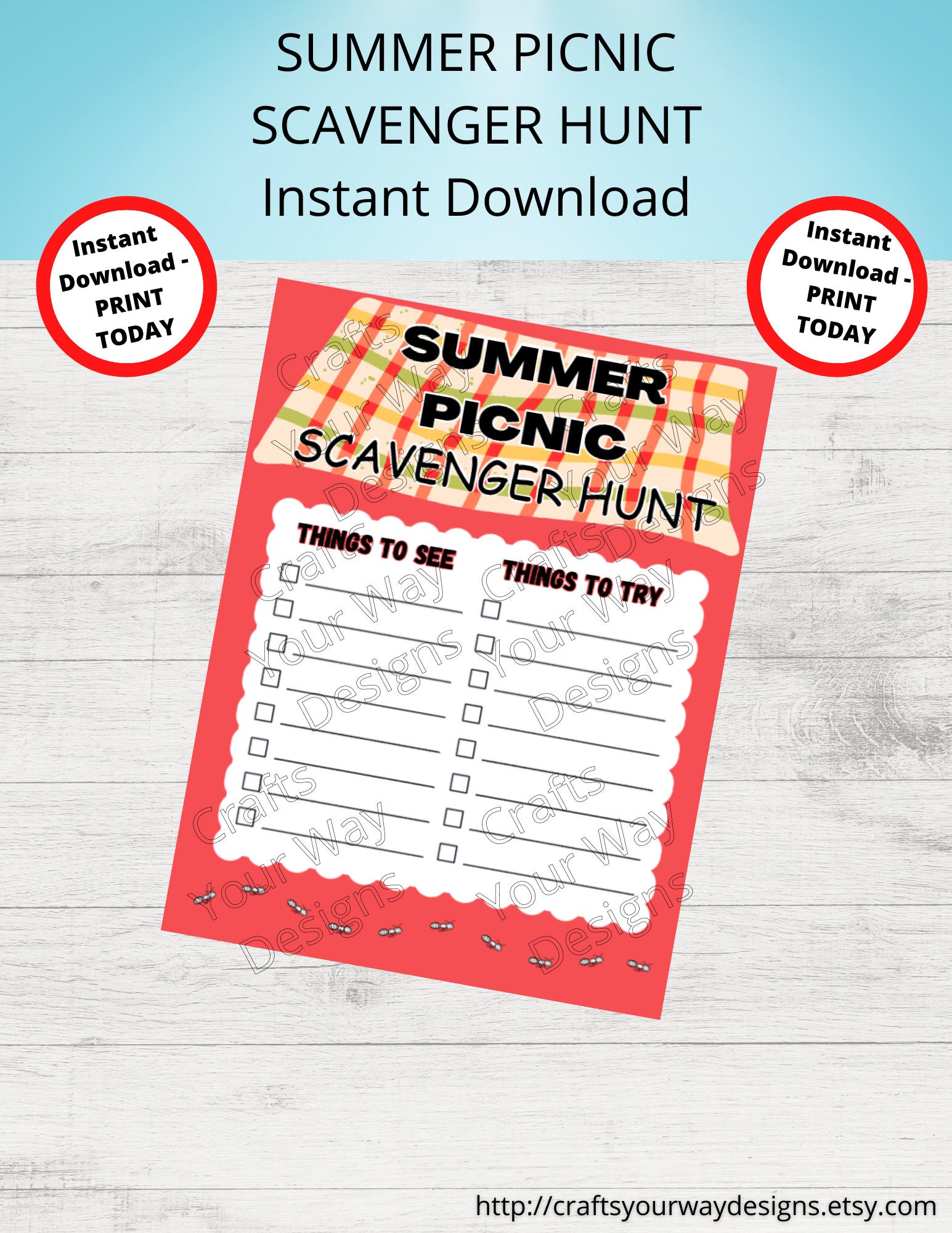 SUMMER PICNIC SCAVENGER Hunt Printable, Summer Activity, Summer ...