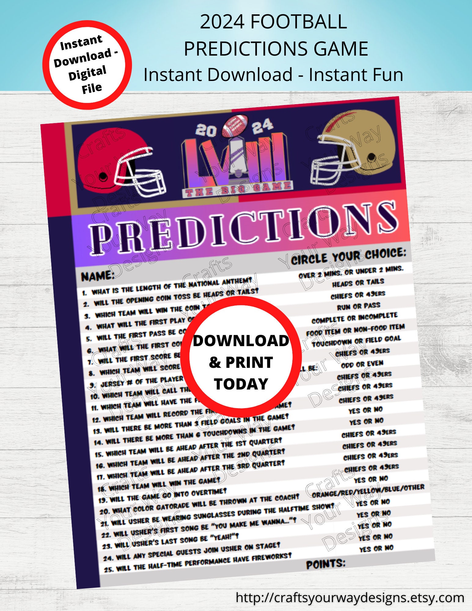 Printable FOOTBALL Party Game. Football Predictions Game-the Big Game ...